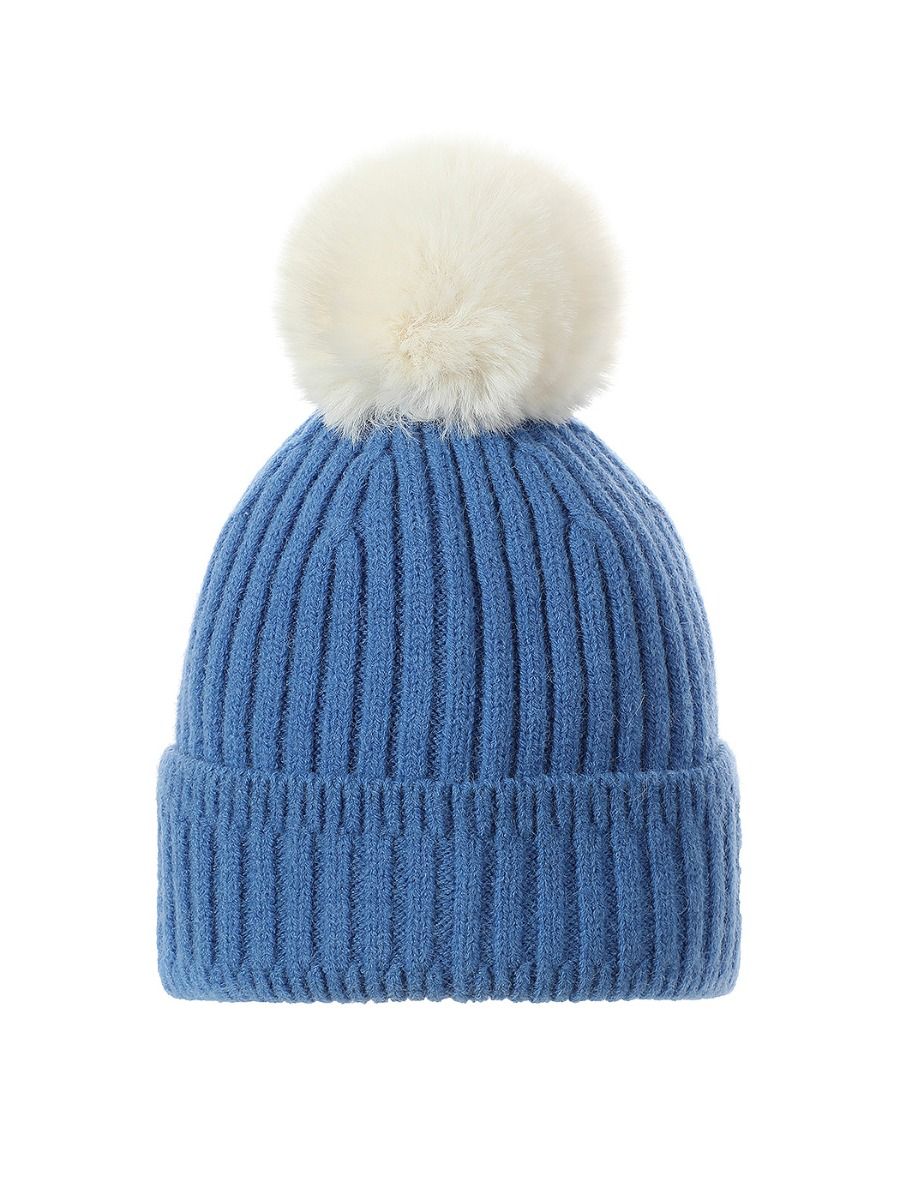 Simple Series Thick Pompom Beanie Hat (Blue) - MINISO