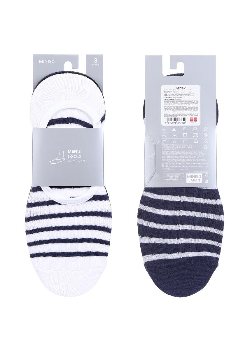 Men's Stripes Low Cut Socks 3 Pairs - MINISO